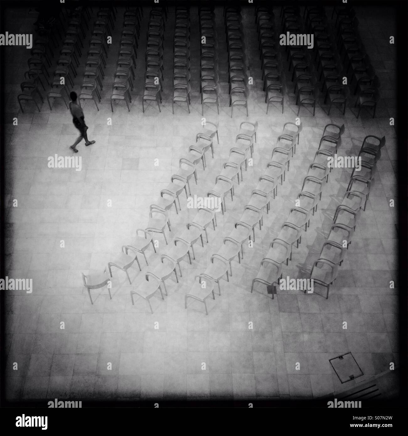 Chairs walking man theatre air view concert hall empty alone figure ...