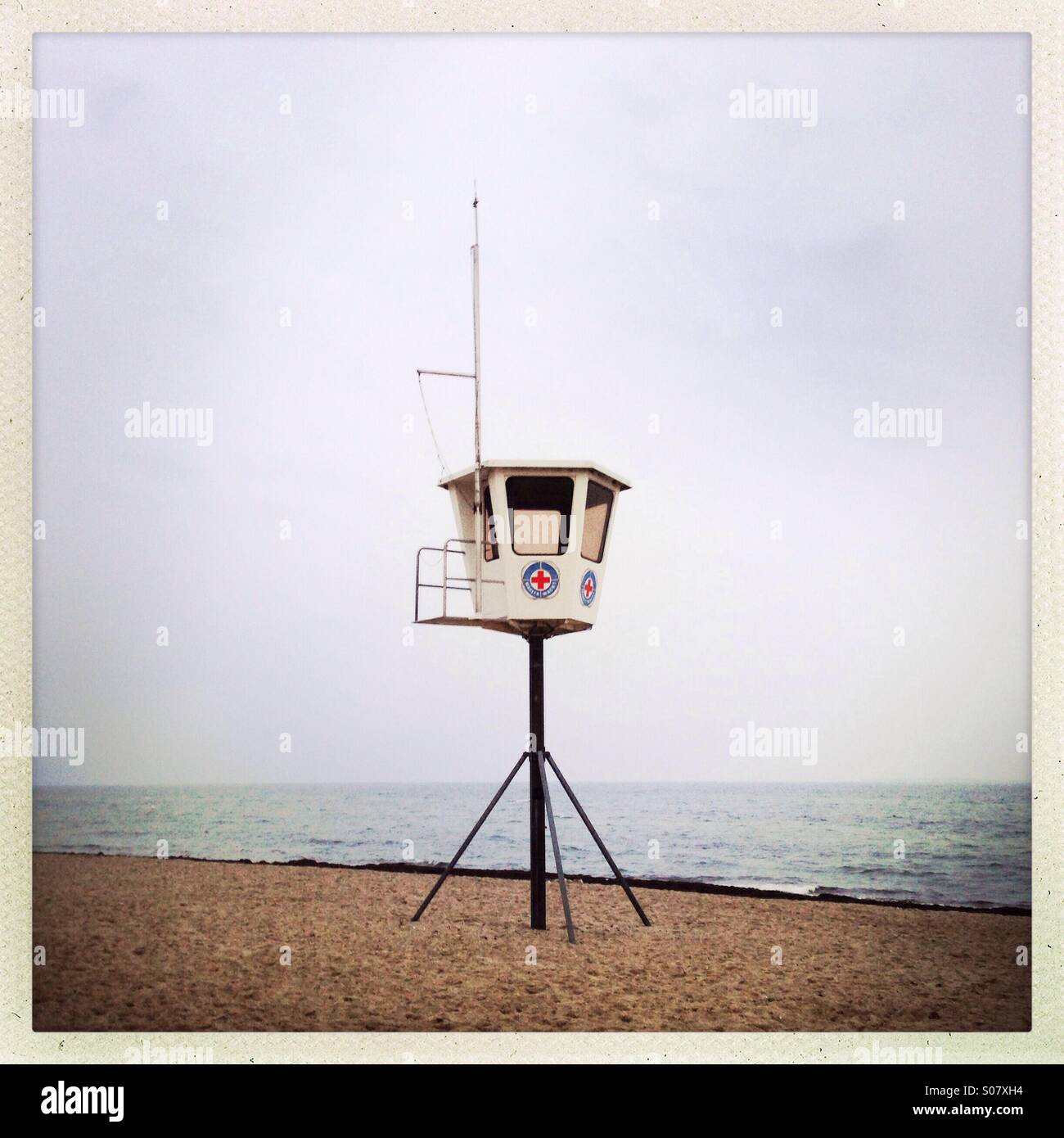 Deserted baywatch tower in winter Stock Photo - Alamy