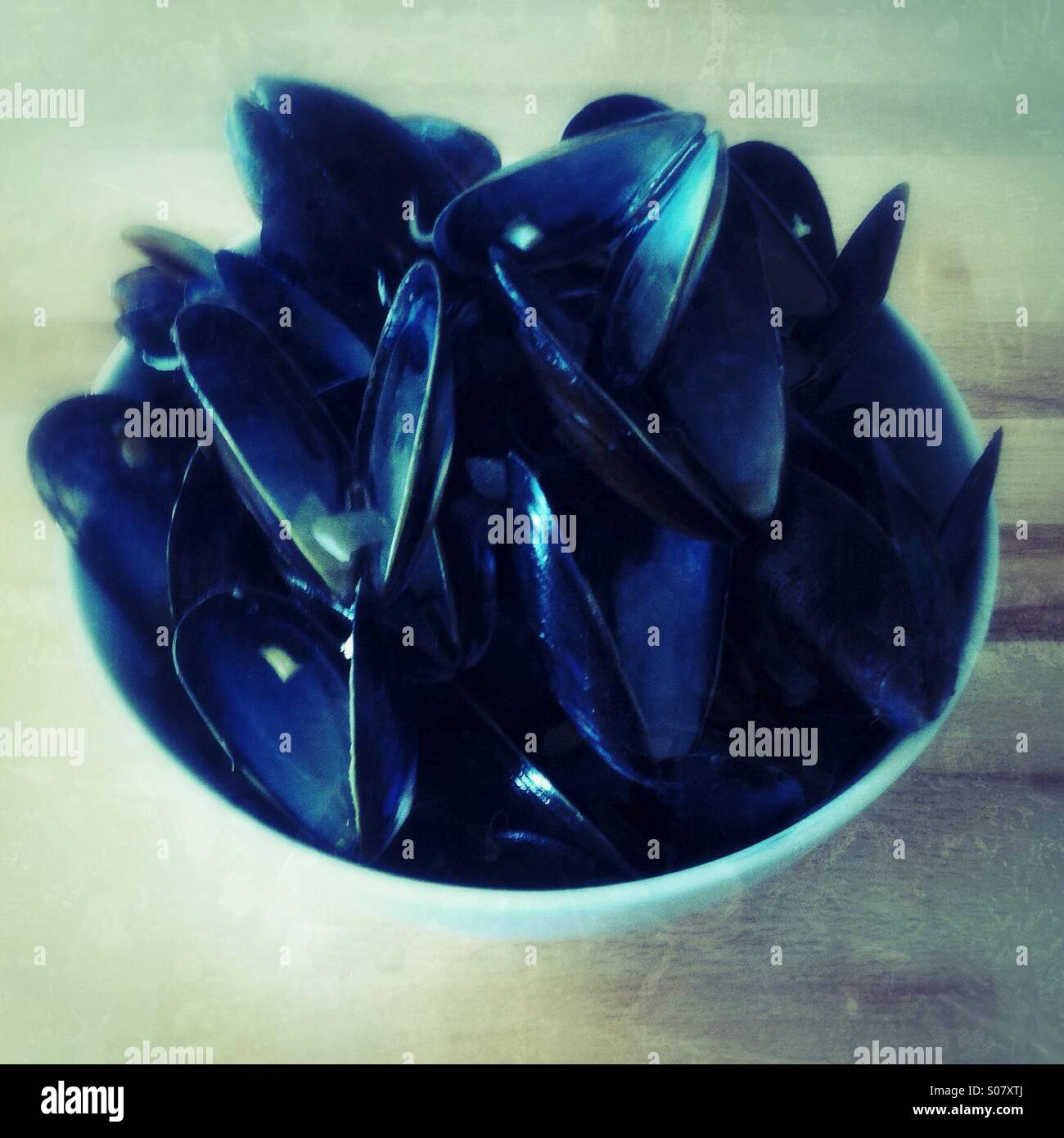 Empty mussel shells in a bowl Stock Photo - Alamy
