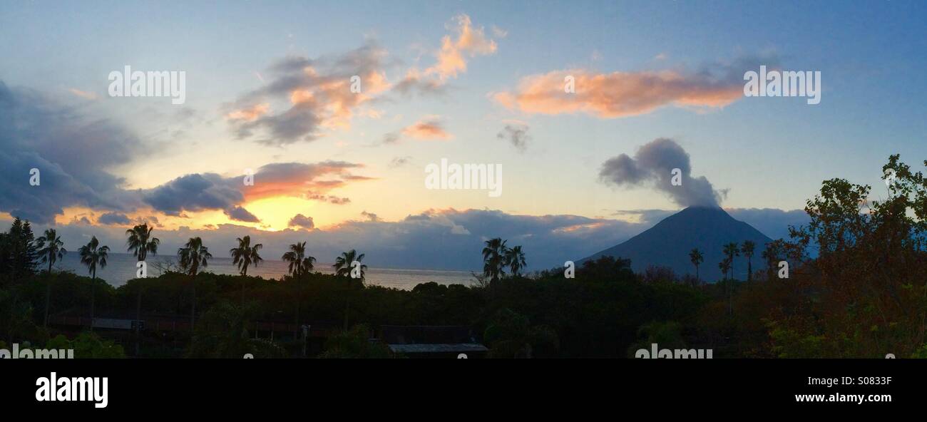 Sunset over Mt. Kaimondake volcano, Satsuma Peninsula, Kyushu, Japan ...