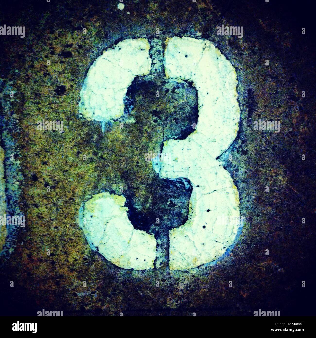 Rough number 3 painted in white color Stock Photo - Alamy