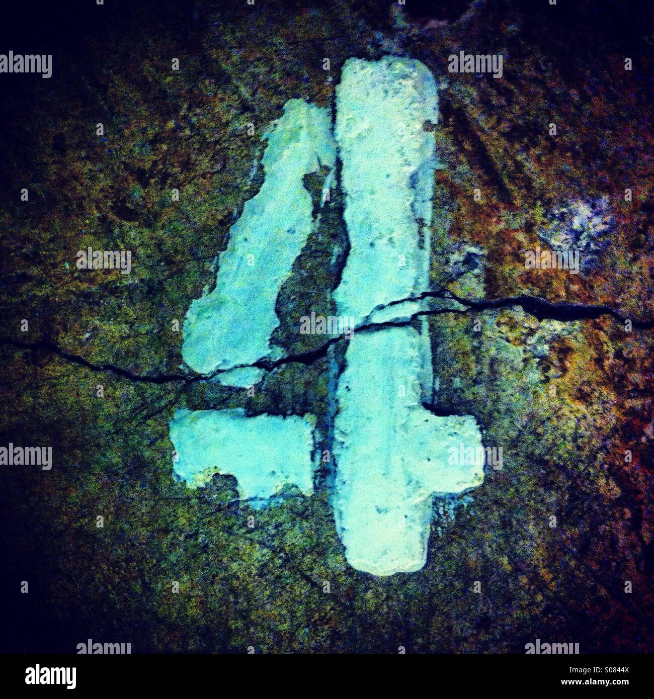 Rough number 4 painted in white color Stock Photo - Alamy