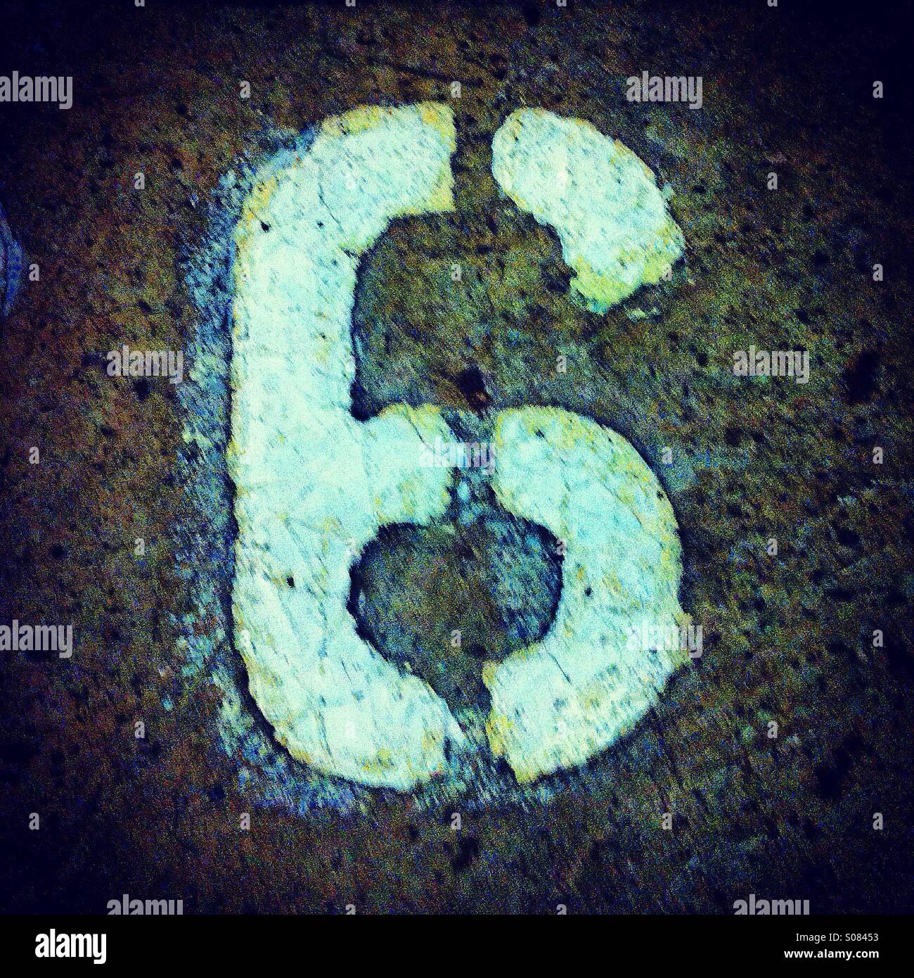 Rough number 6 painted in white color Stock Photo - Alamy