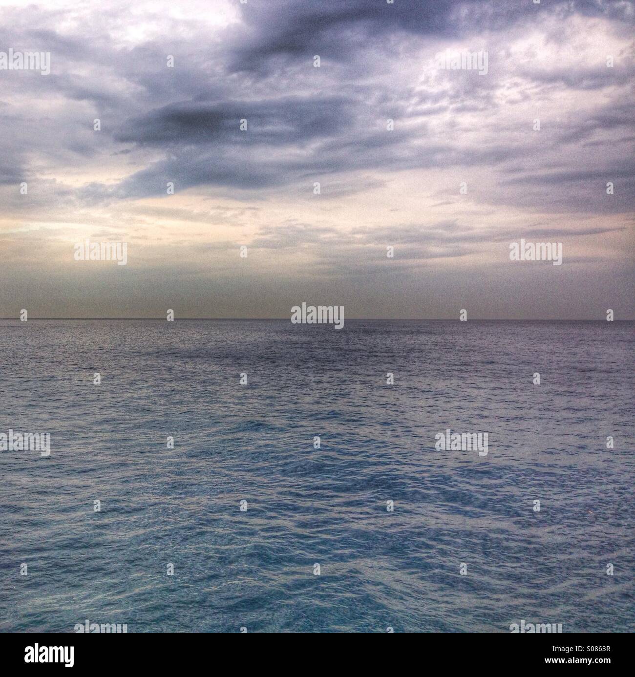 Cloudy calm sea view -Mediterranean Stock Photo - Alamy