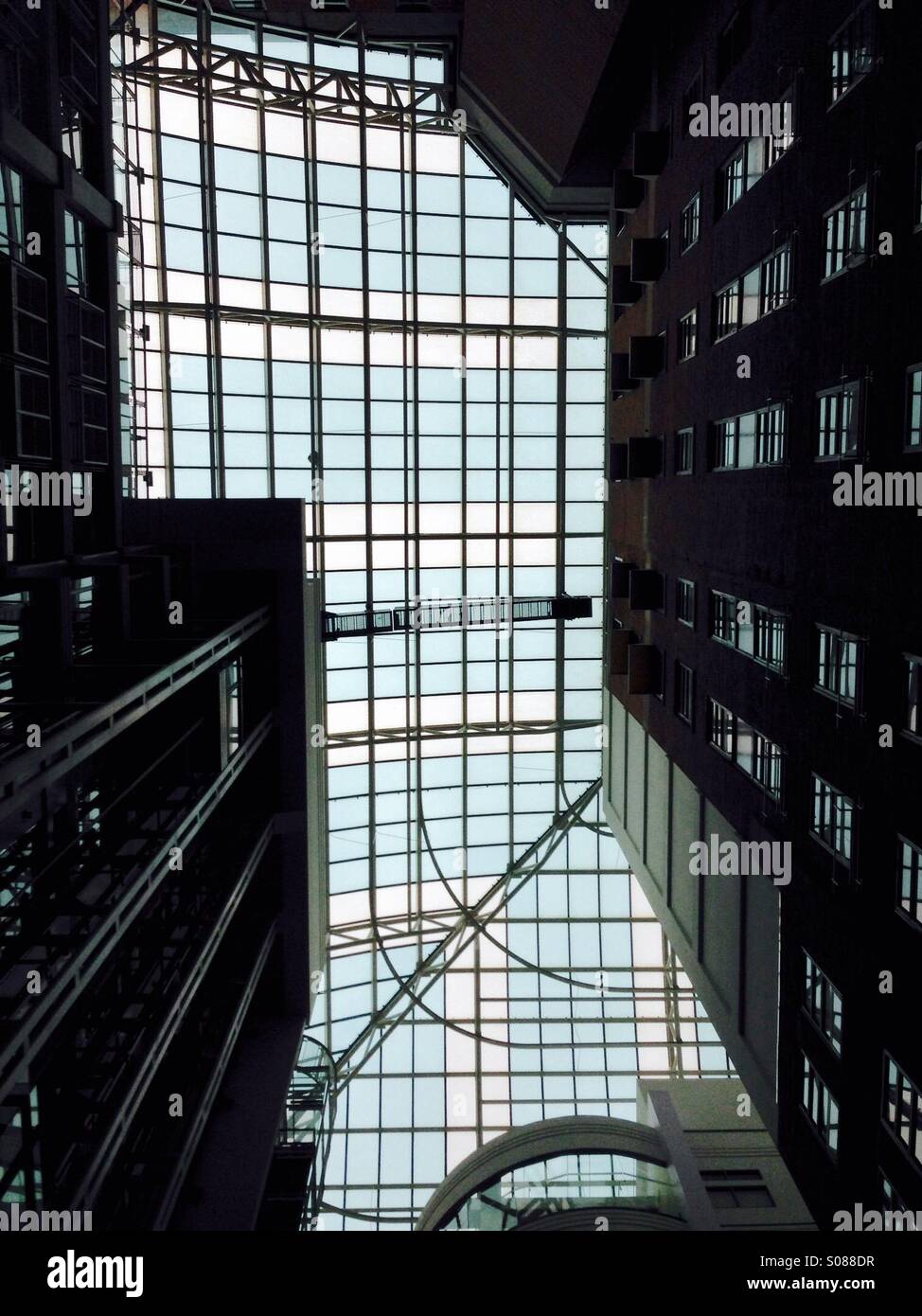 View of industrial glass roof from inside building Stock Photo - Alamy
