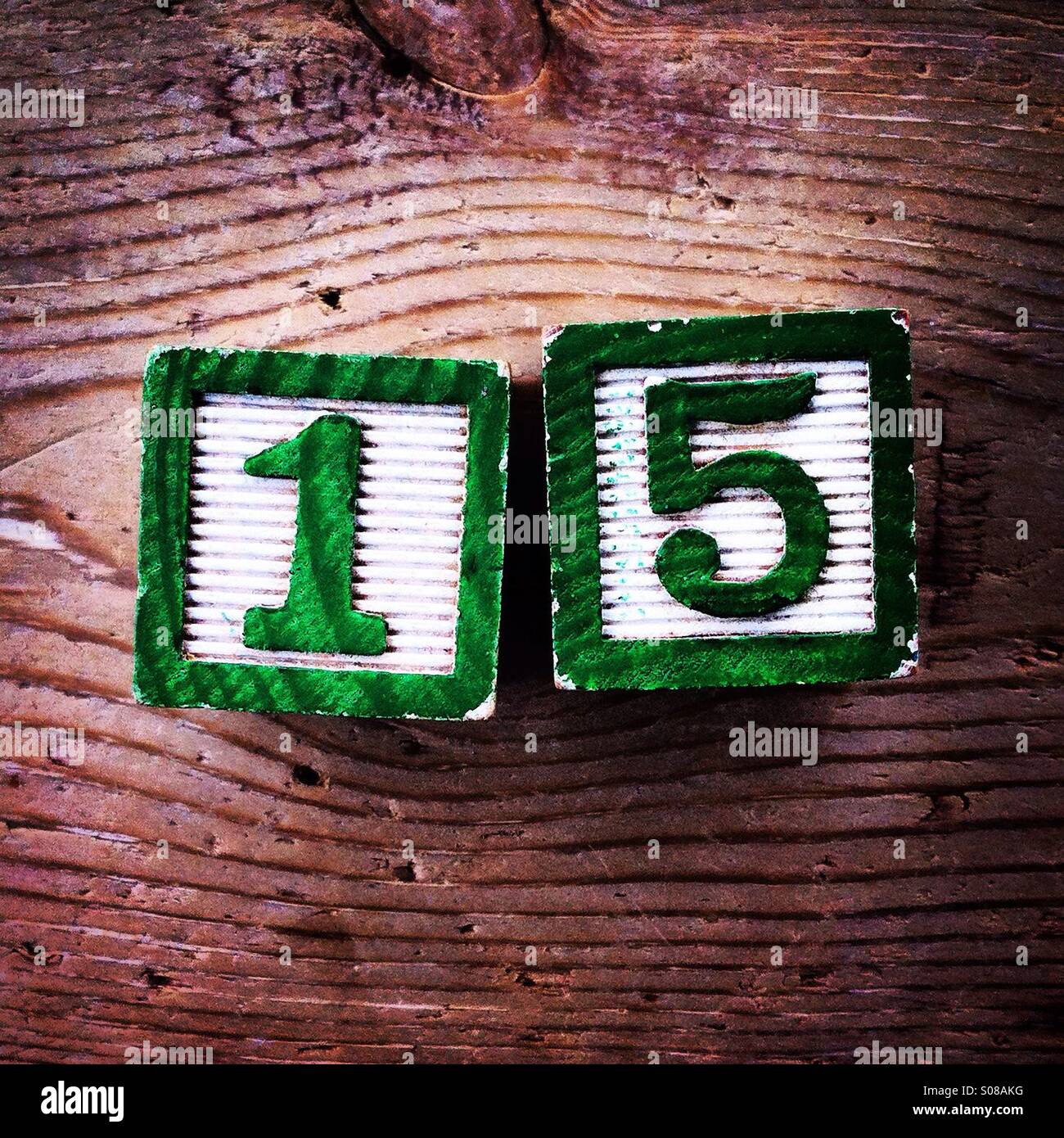 Number 15 done with wood blocks Stock Photo - Alamy