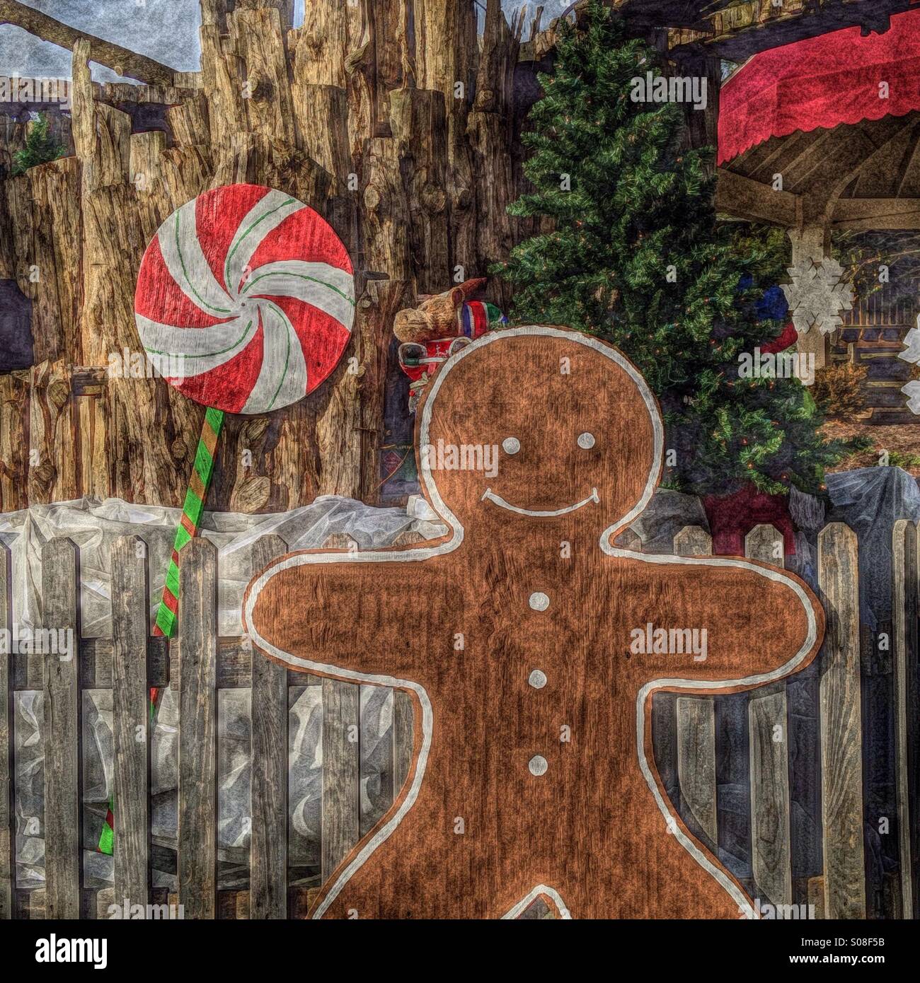 A gingerbread man and lollipop in a Christmas display Stock Photo - Alamy