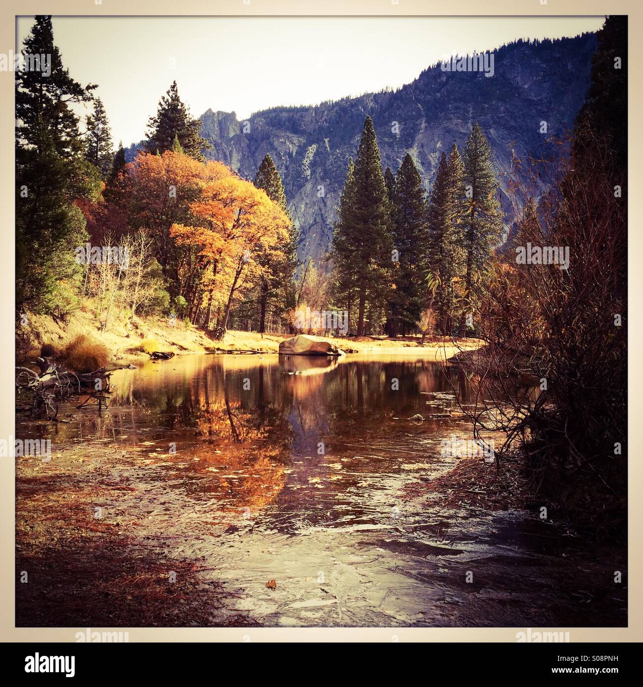 Merced River in fall. Yosemite Valley, Yosemite National Park, Mariposa ...