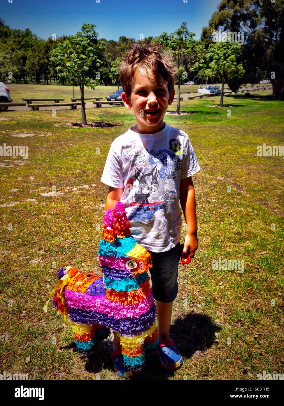 Boy with piñata Stock Photo - Alamy