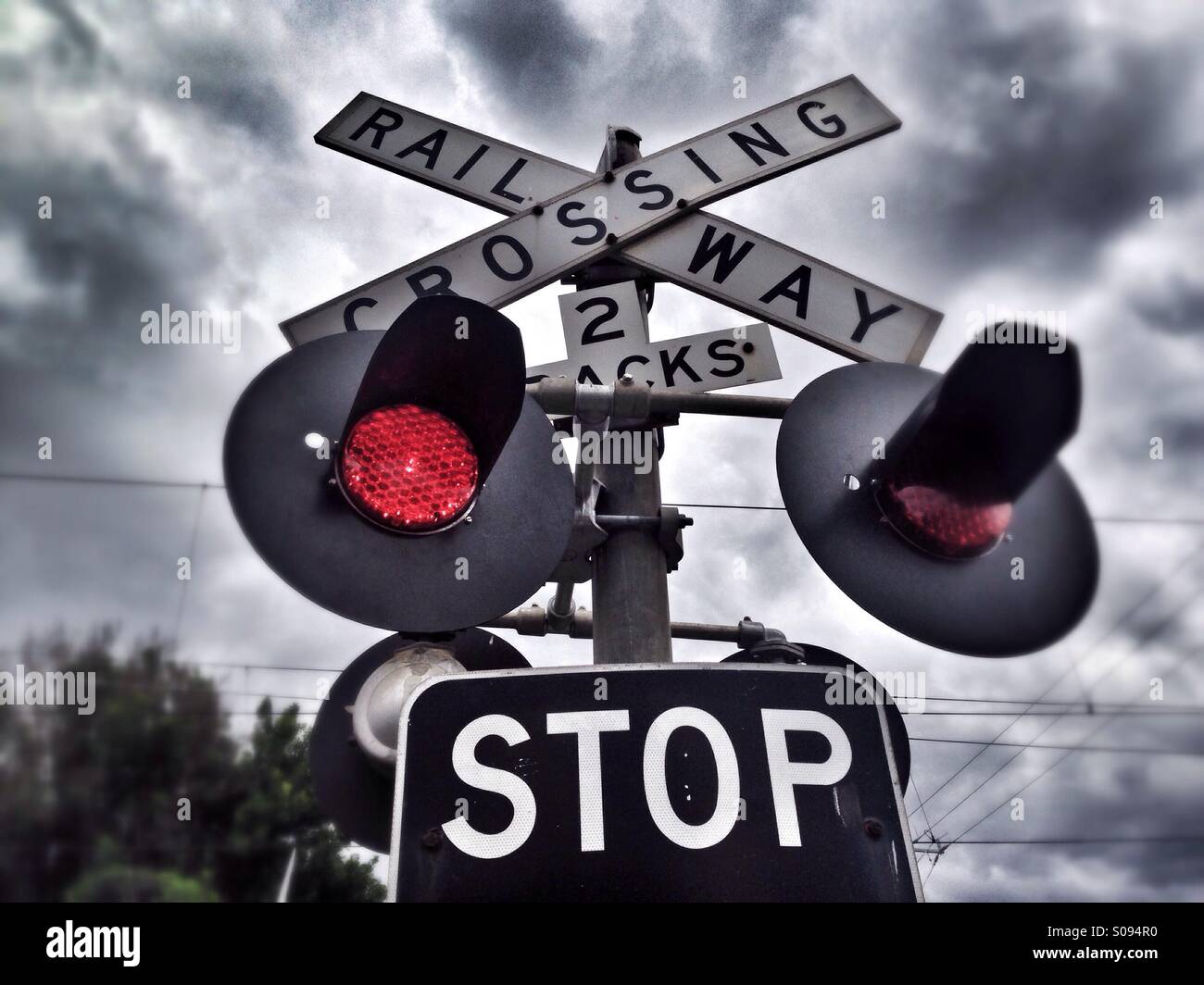 Rail way crossing sign Stock Photo - Alamy