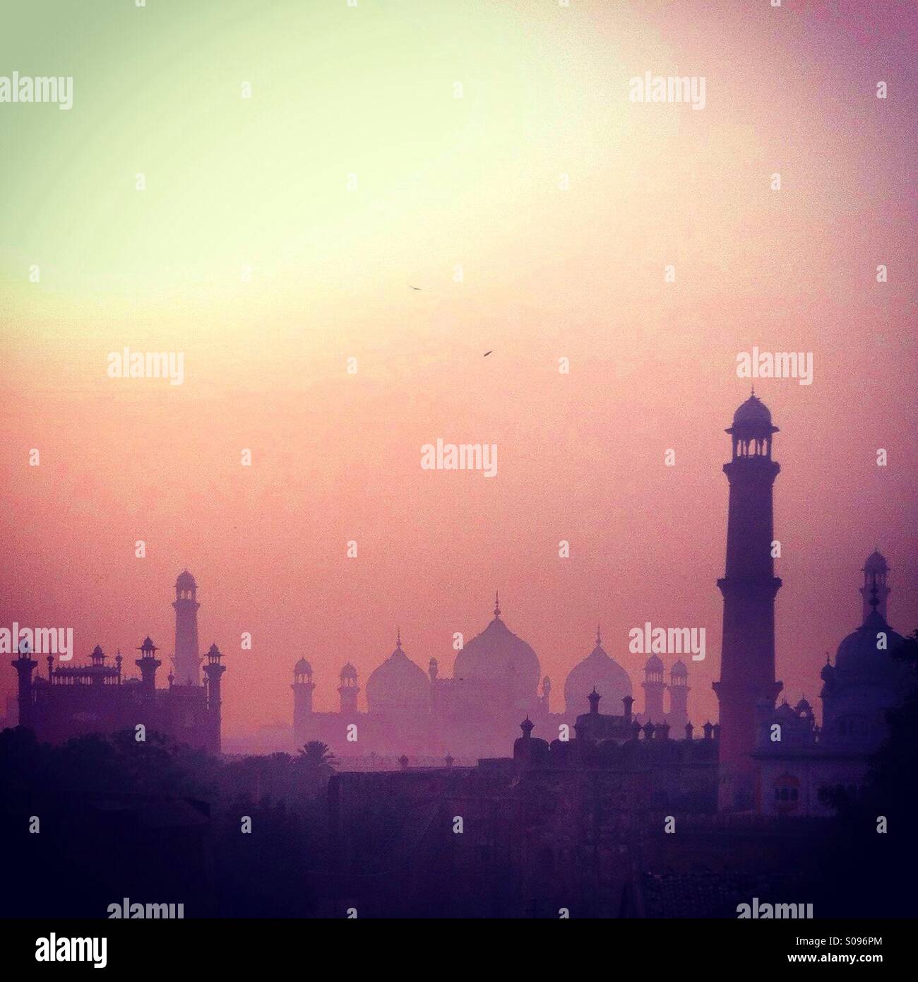 Mosques and minarets skyline of Pakistan's heart city Lahore, with ...