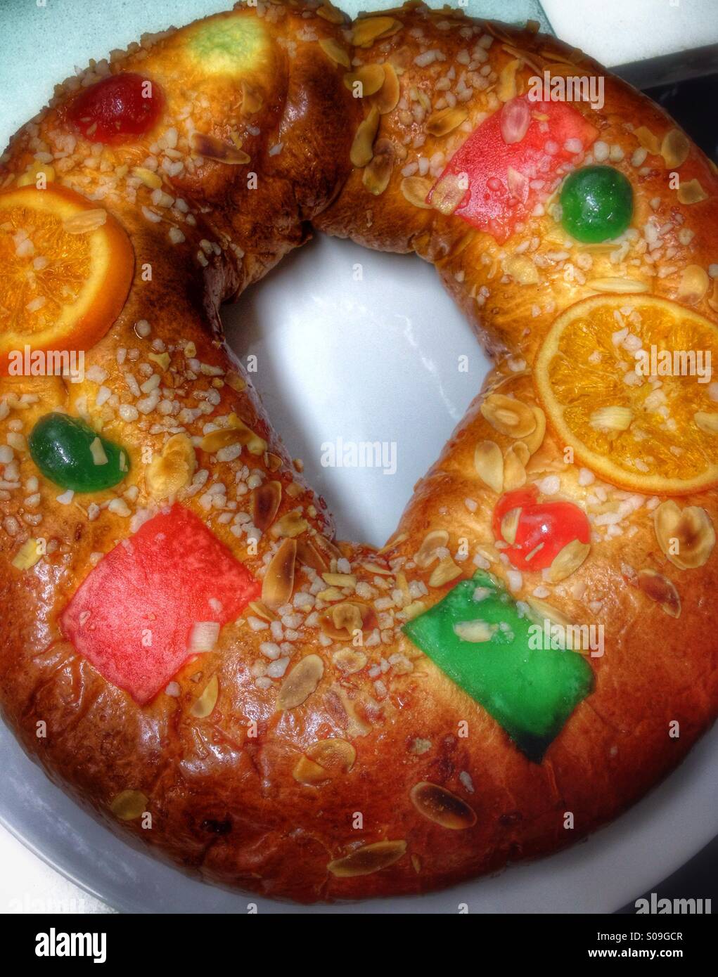 Roscon de Reyes. Typical Spanish cake eaten on the 6 January to ...