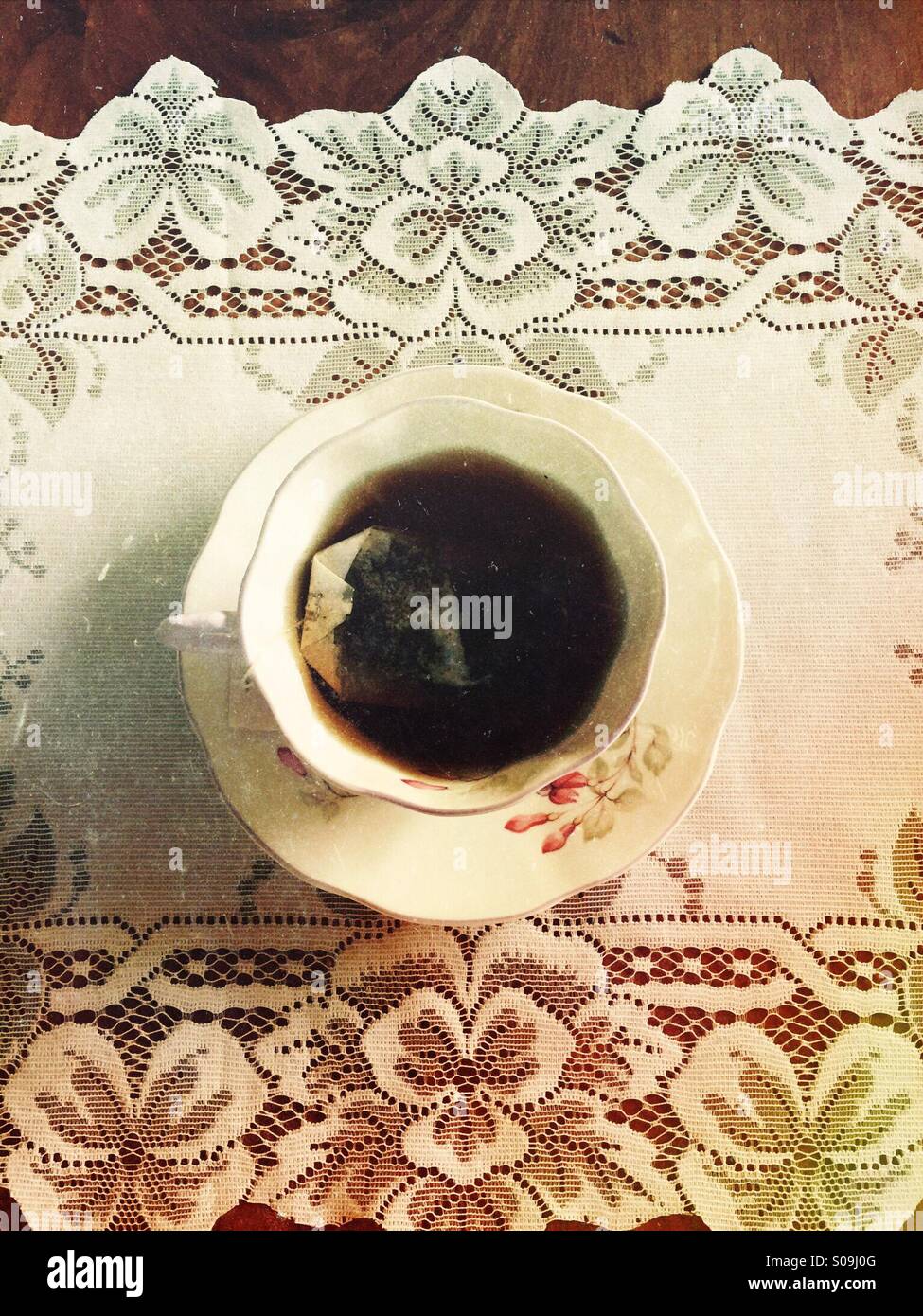 A vintage-finished cup of hot tea from overhead Stock Photo - Alamy