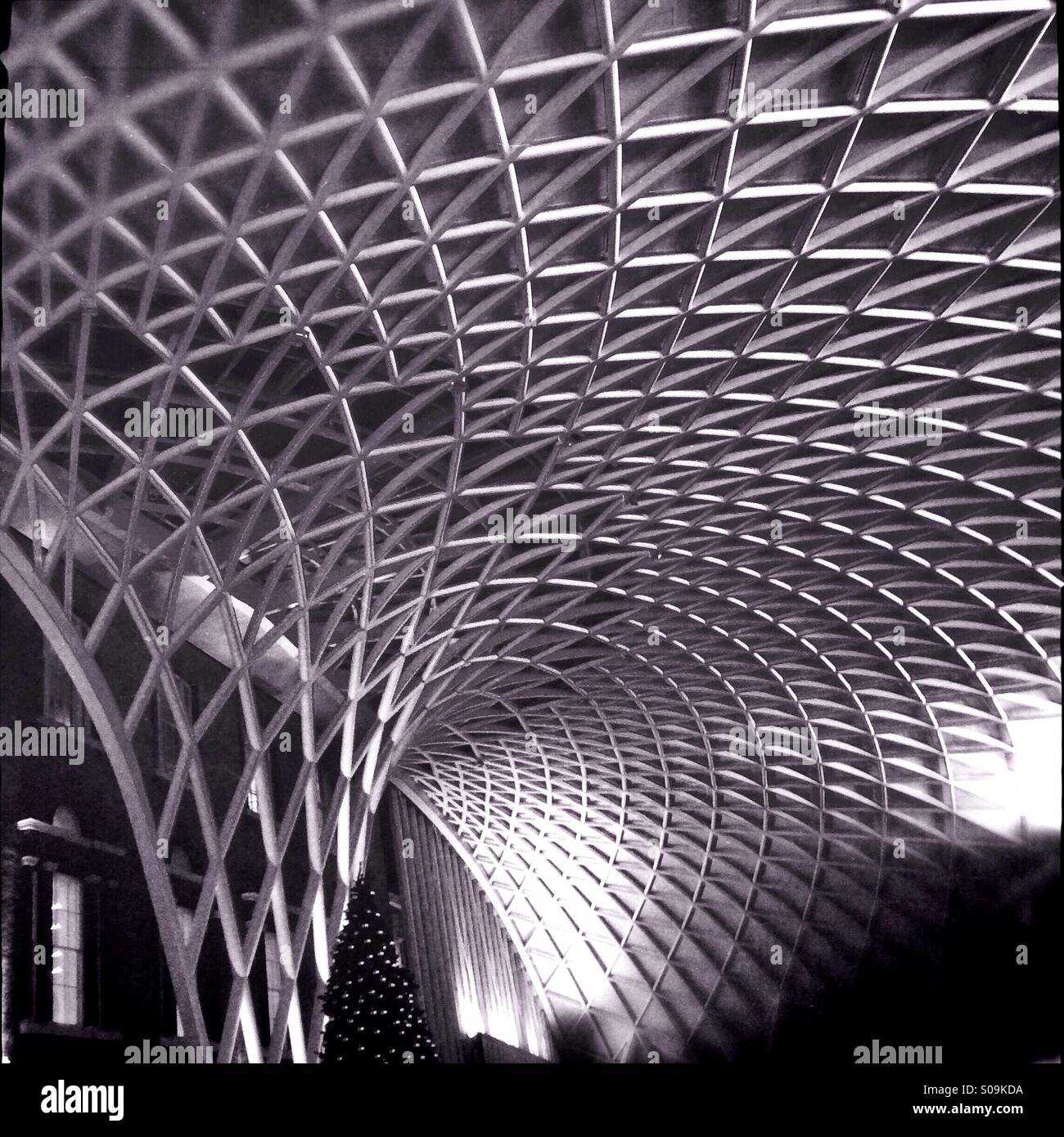 Metal structure of the roof of Kings Cross station in London, England ...