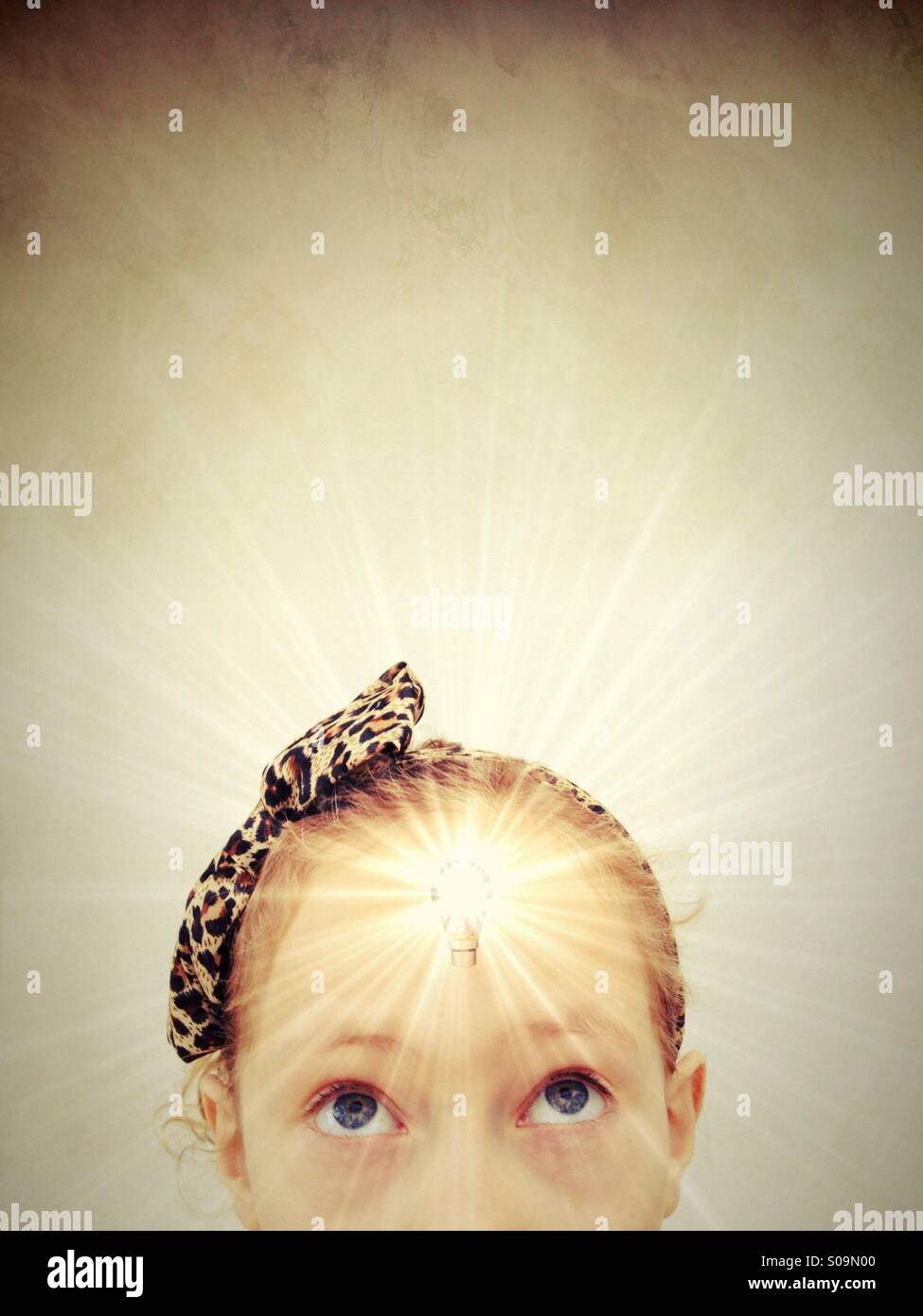 Young girl with lit lightbulb in her head (conceptual idea Stock Photo ...