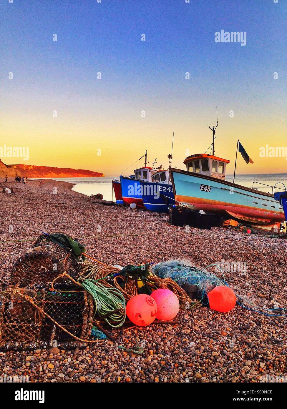 Boats on the beach of delightful fishing town 'Beer', in Devon, England ...