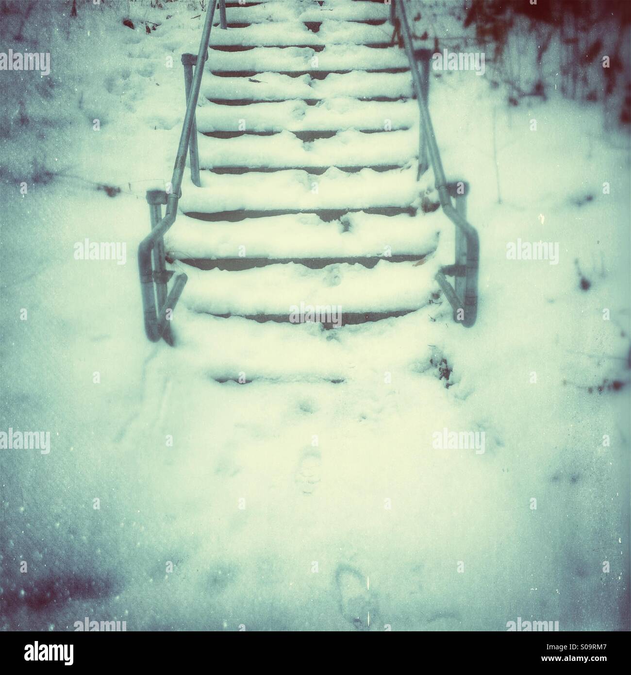 Snow covered stairs Stock Photo - Alamy