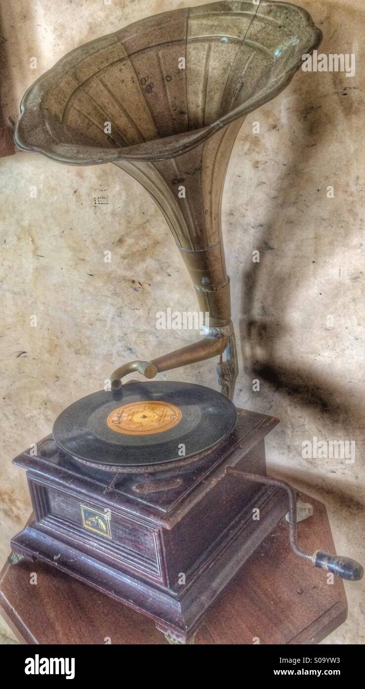 Vintage Record Player With Horn