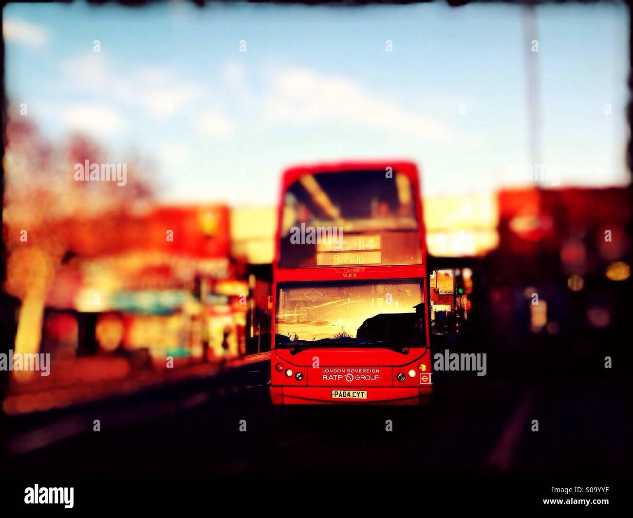 Sunset reflected in bus wind screen, London, UK Stock Photo - Alamy