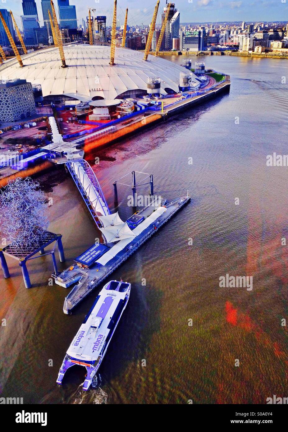 A Thames Clipper river bus arriving at the O2 in East London UK Stock ...