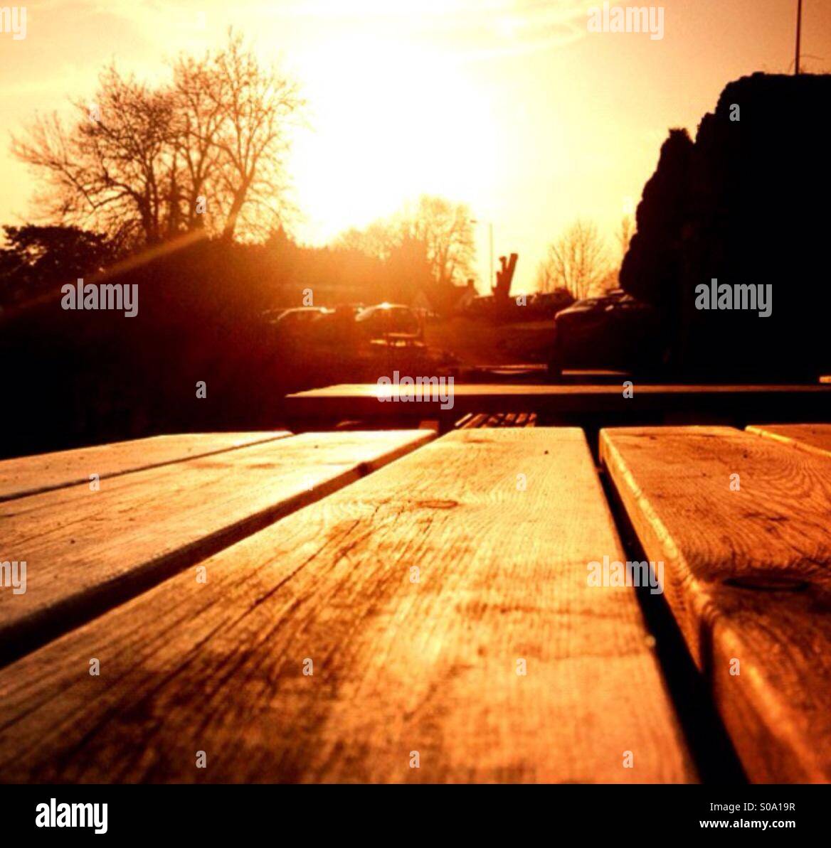 Sun sets at an outdoor pub in Caerleon, wales Stock Photo - Alamy