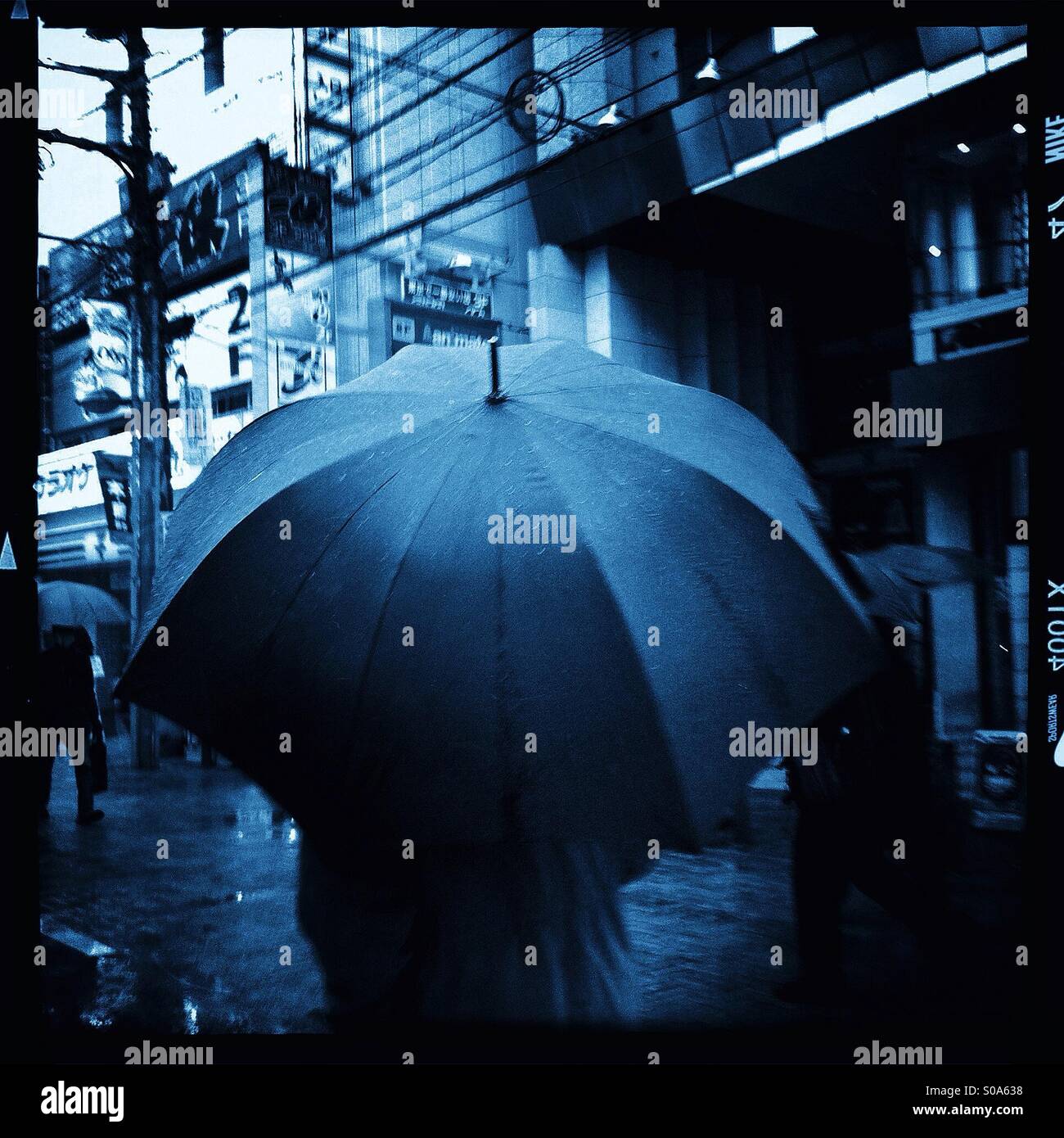 Blue rainy day in Tokyo, Japan Stock Photo - Alamy