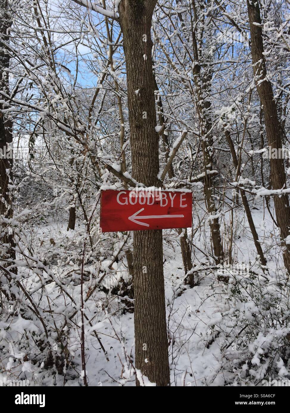 Good Bye sign in snow Stock Photo - Alamy