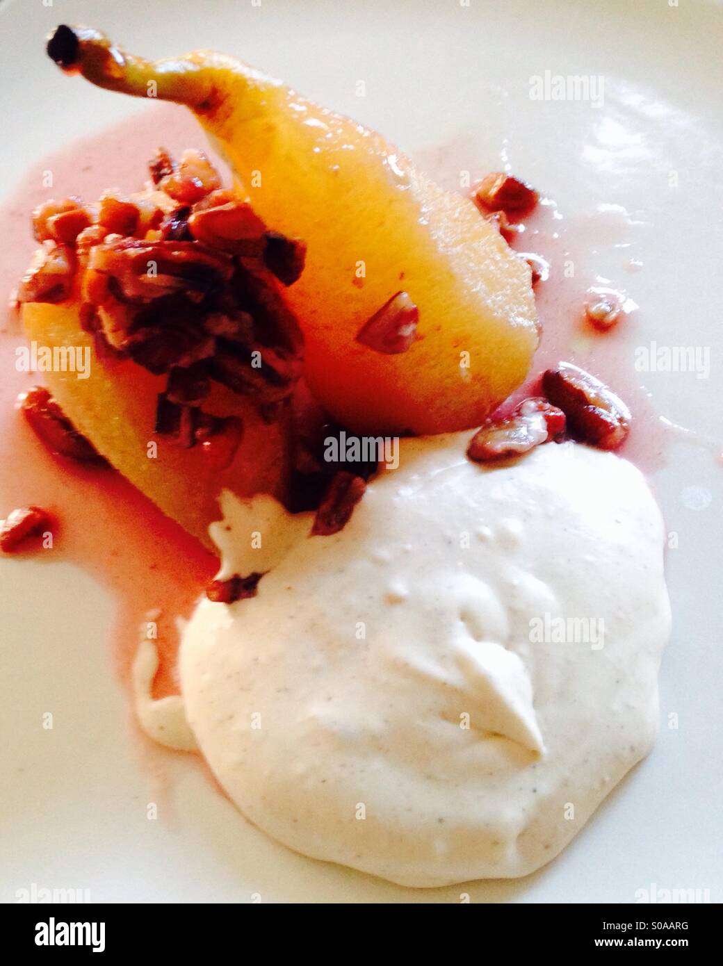 Vegan Poached Pears with caramelized pecans and spiced coconut whipped ...