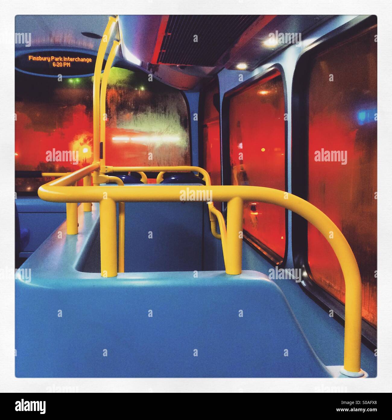 The interior of a London bus at night Stock Photo - Alamy