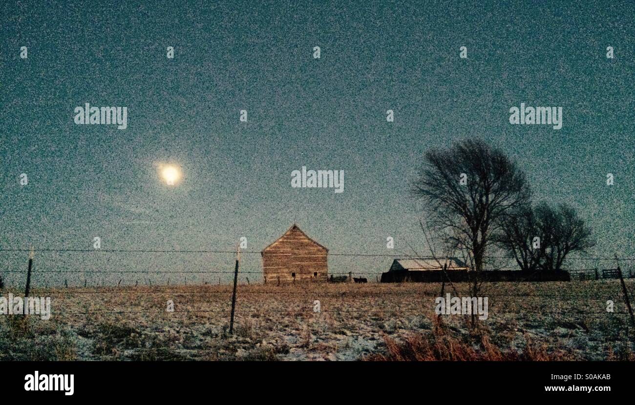 Barn with moonlight Stock Photo - Alamy