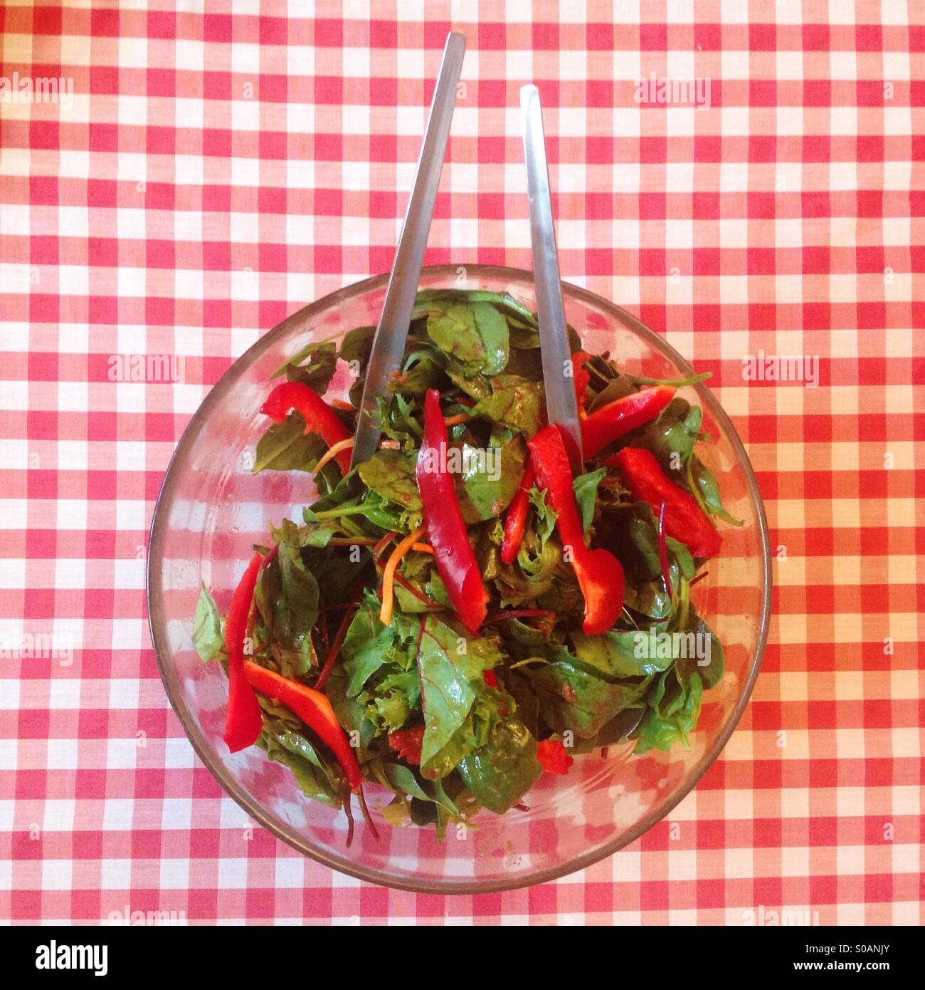 Salad in a Pyrex salad bowl Stock Photo - Alamy