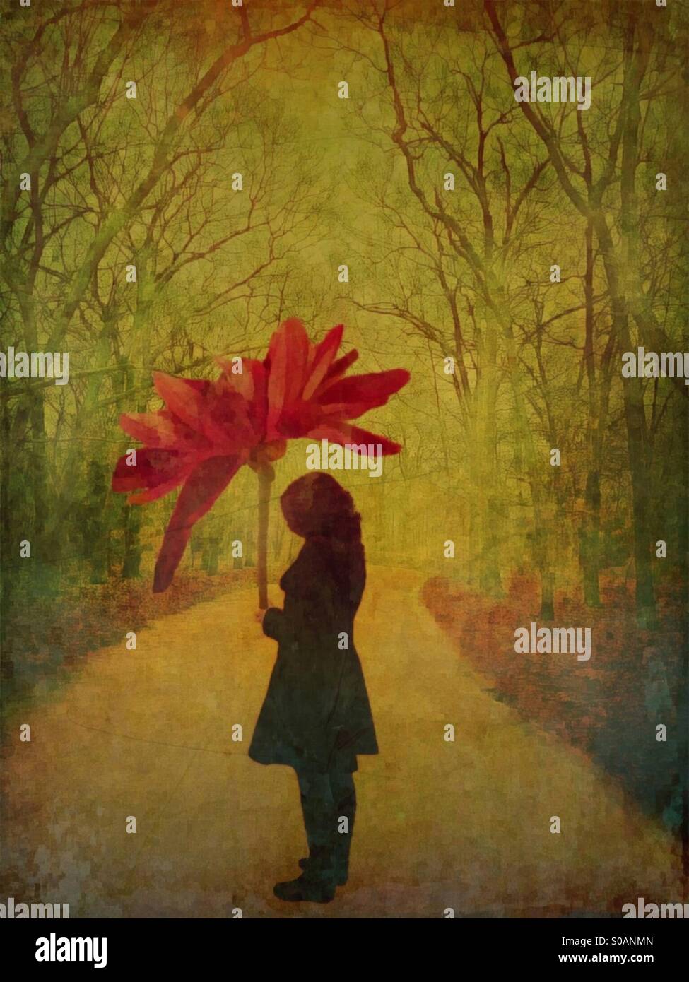 Woman with Flower Umbrella Stock Photo - Alamy