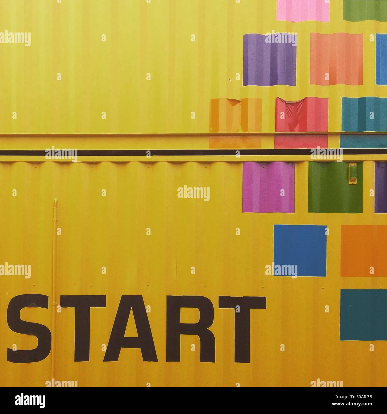 Start lettering printed on a container Stock Photo - Alamy