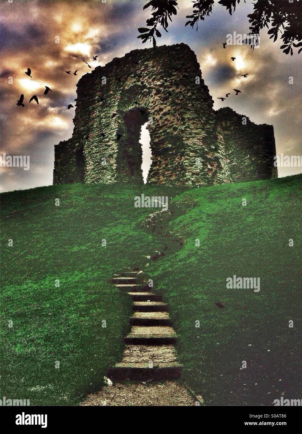 Norman motte and bailey castle ruins hi-res stock photography and ...