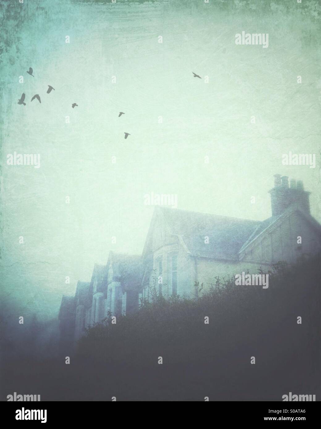 Textured atmospheric photo of houses in fog Stock Photo - Alamy