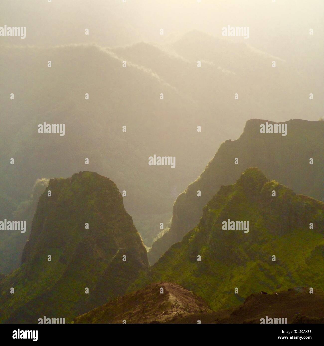 Sunrise and mist, Waimea Canyon, Kauai, Hawaii Stock Photo - Alamy