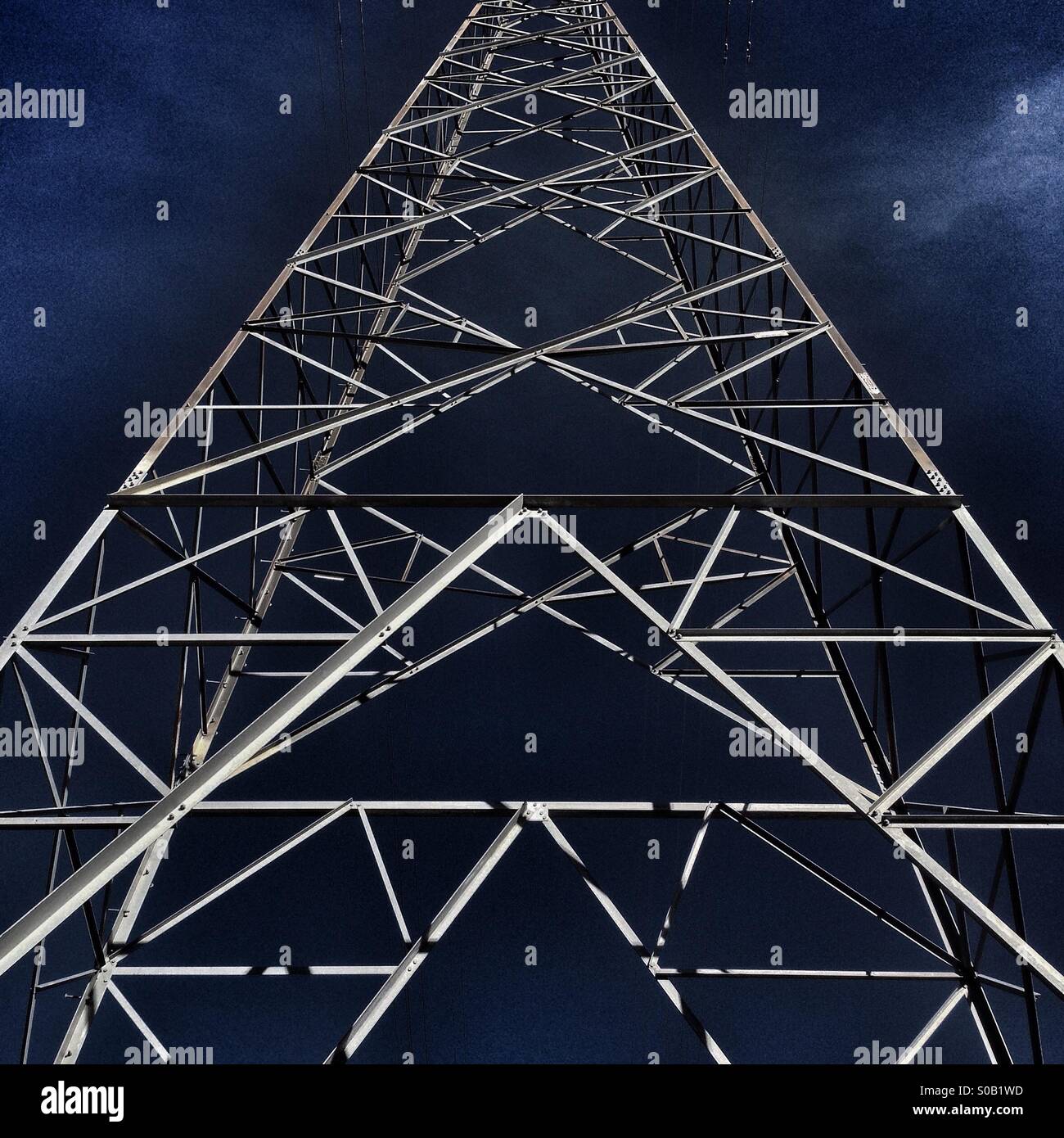 Abstract - looking up at a section of an electricity pylon Stock Photo ...