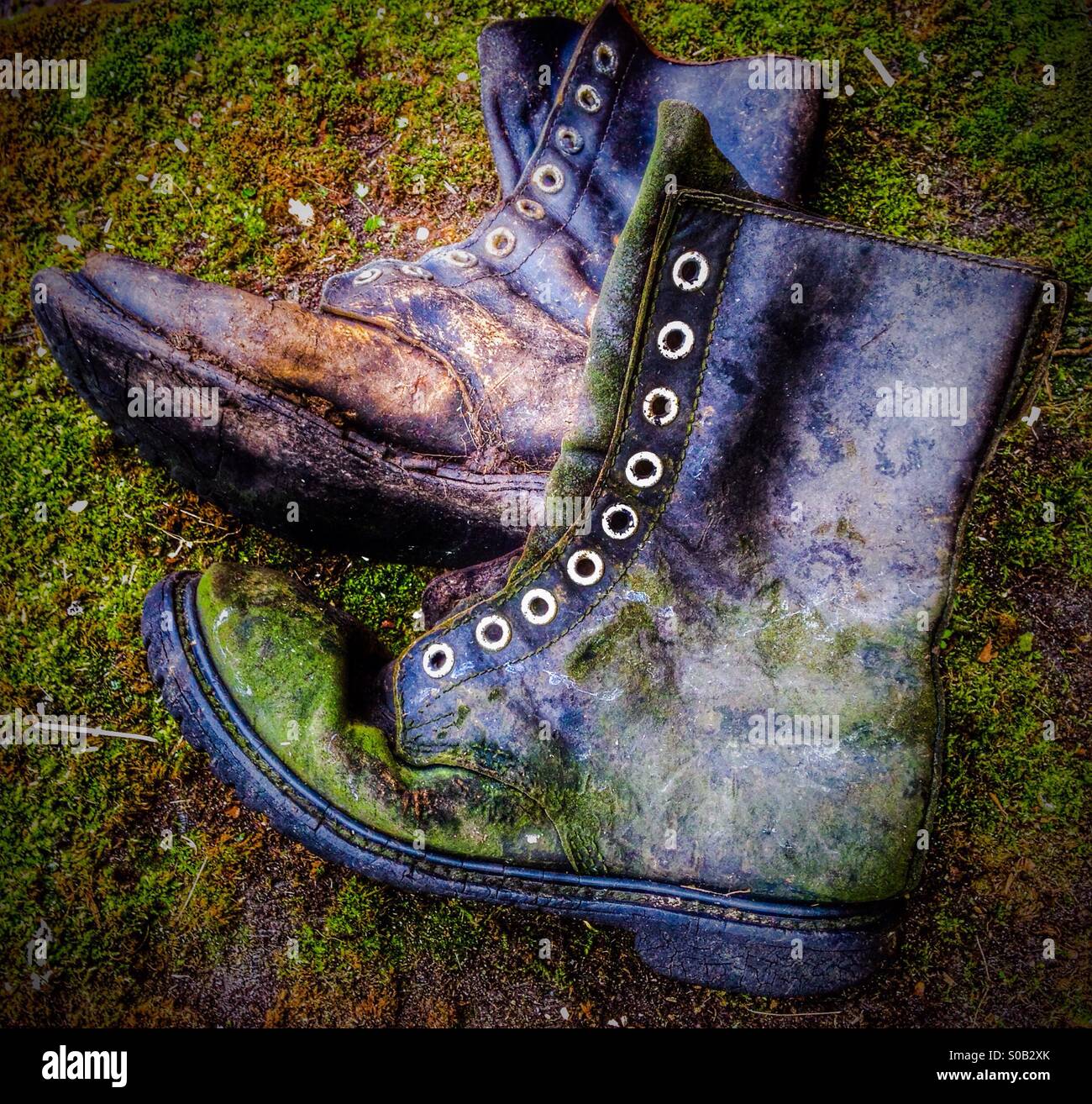 Pair old work boots hi-res stock photography and images - Alamy