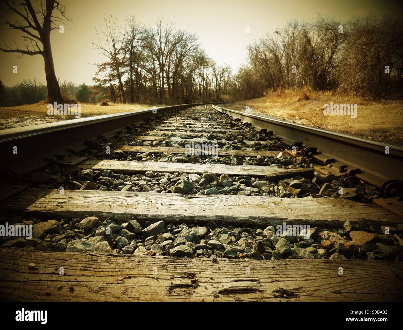 Looking down railroad tracks Stock Photo - Alamy