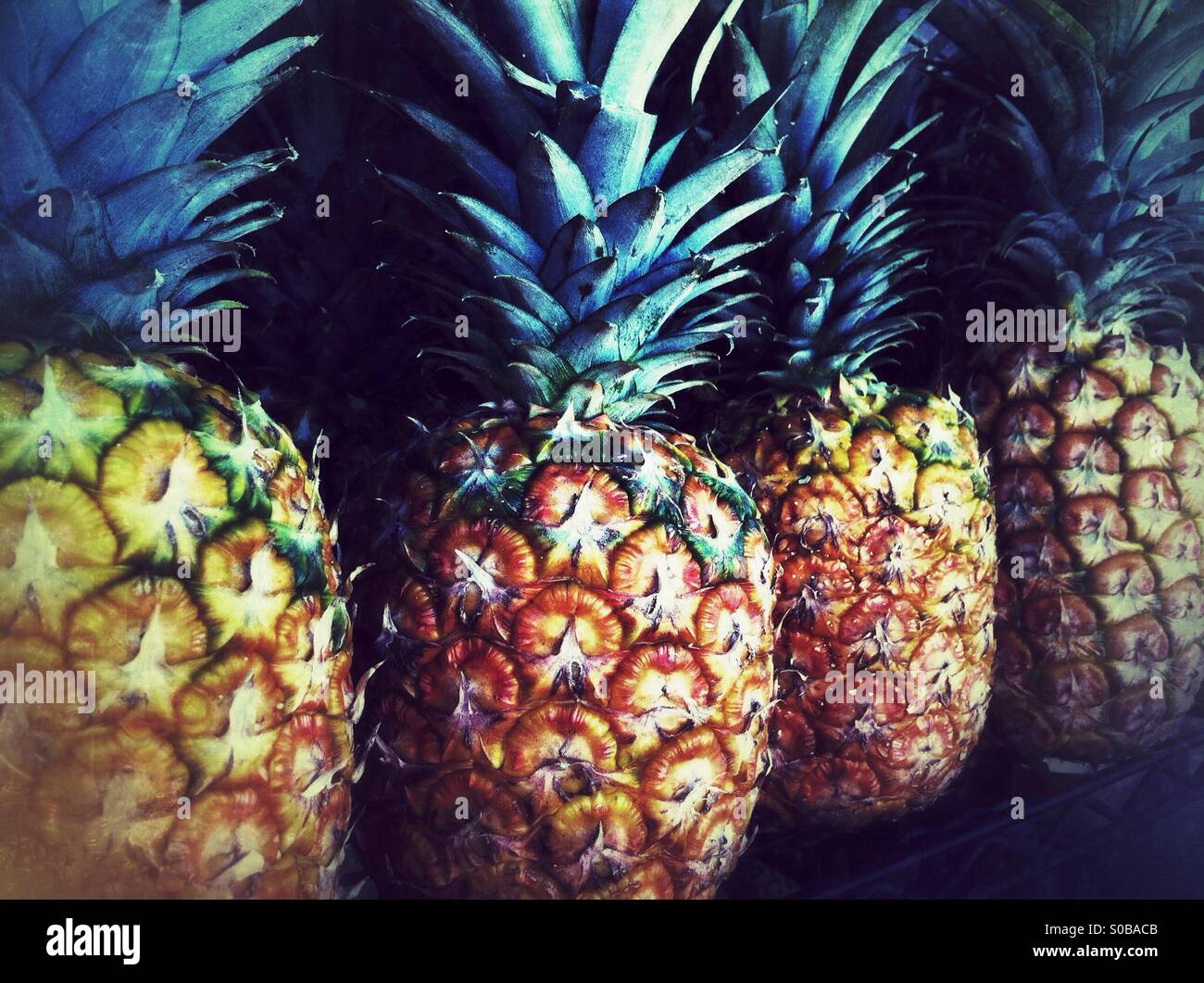 Local Hawaiian pineapples on display at the market Stock Photo - Alamy