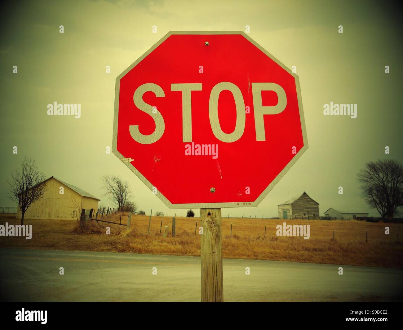 Stop sign on the road hi-res stock photography and images - Alamy