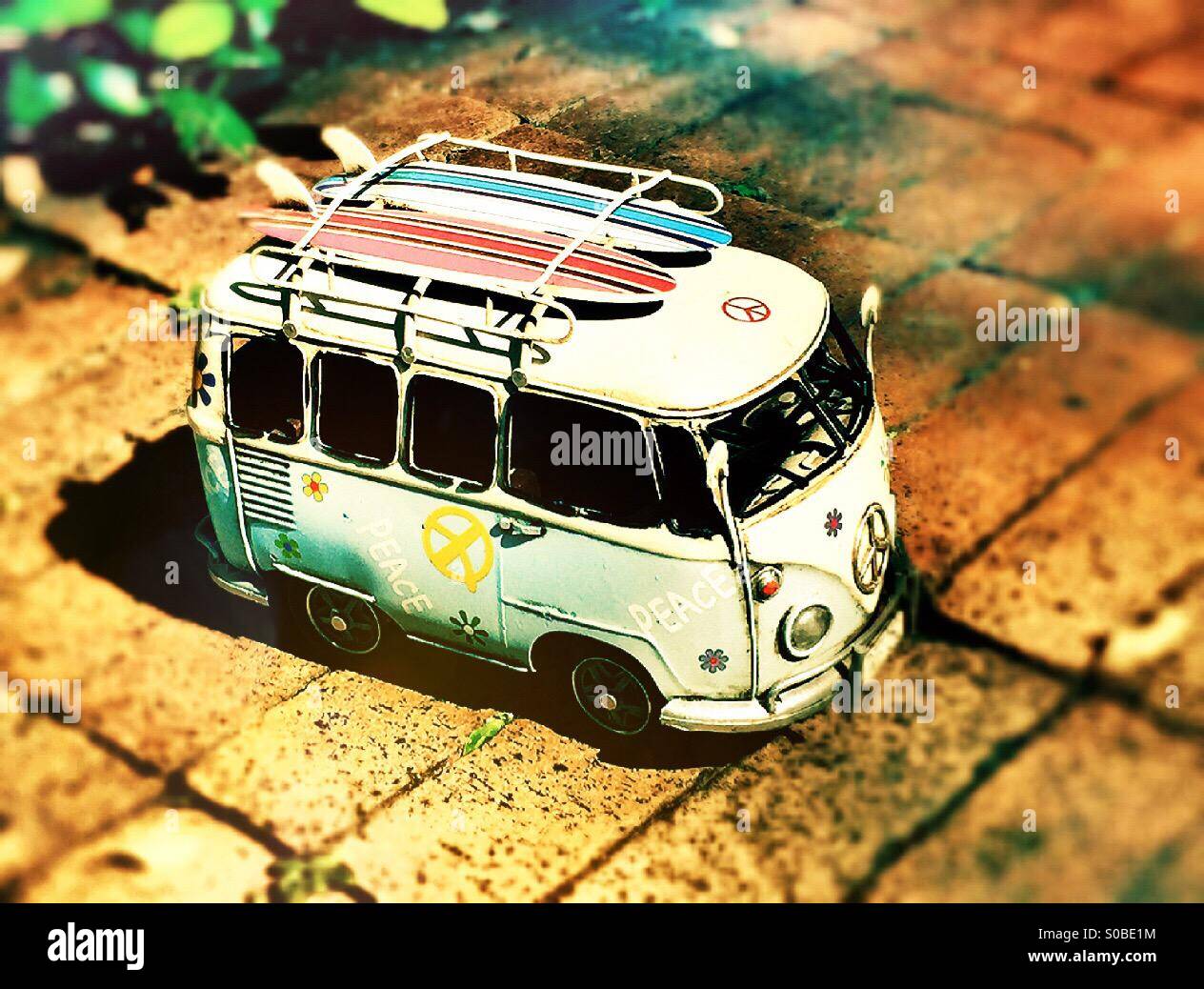 Vintage VW hippie bus model Stock Photo - Alamy