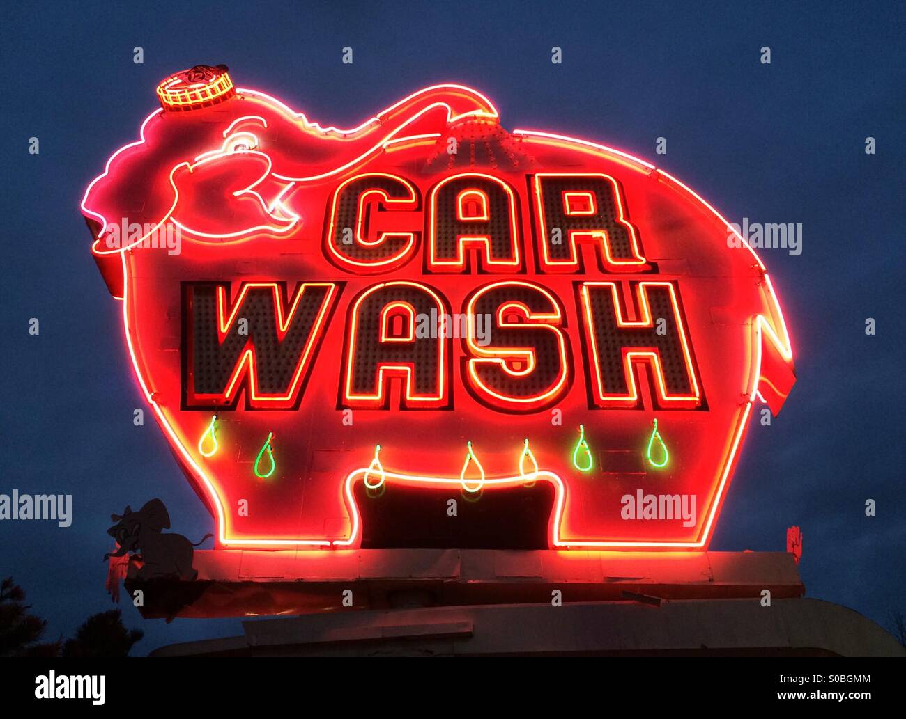 Neon sign, classic, Elephant Car Wash, built in 1956, Seattle ...
