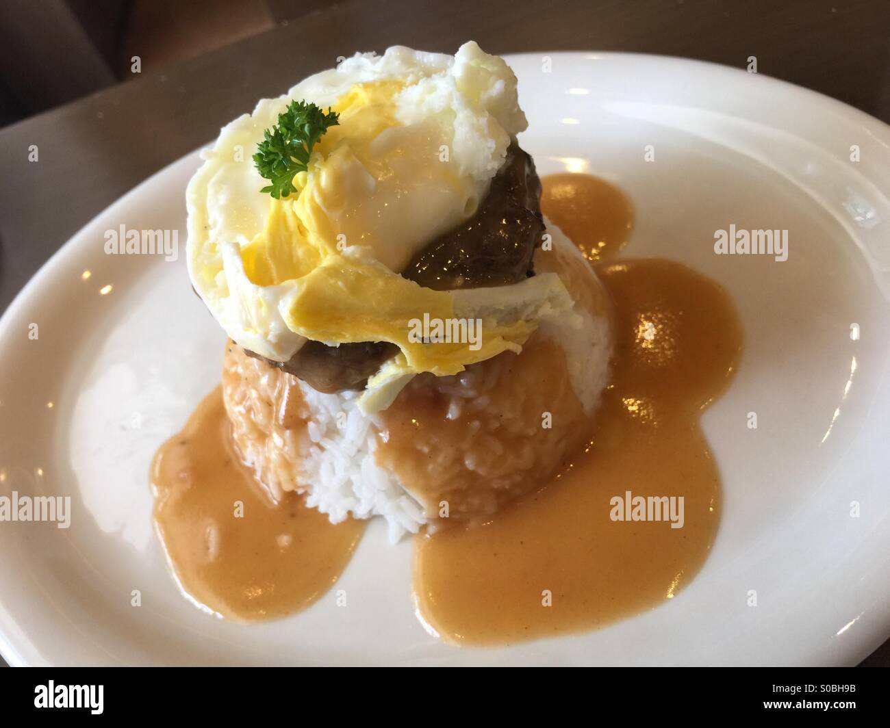 Loco Moco U.S. Angus Beef Burger Stock Photo - Alamy