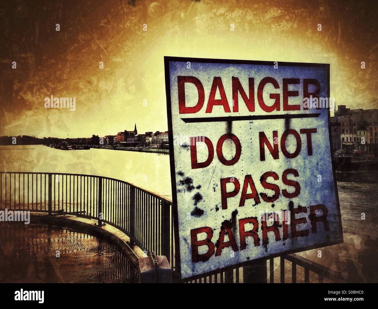 Warning sign on bridge in Waterford Stock Photo - Alamy