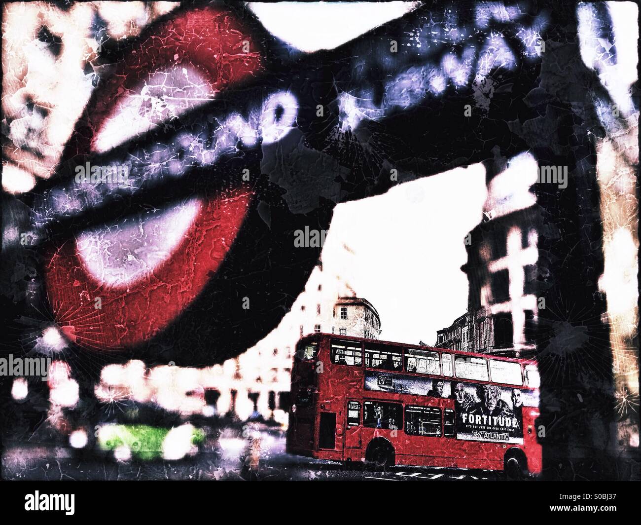 Monument underground station roundel showing red double-decker bus ...