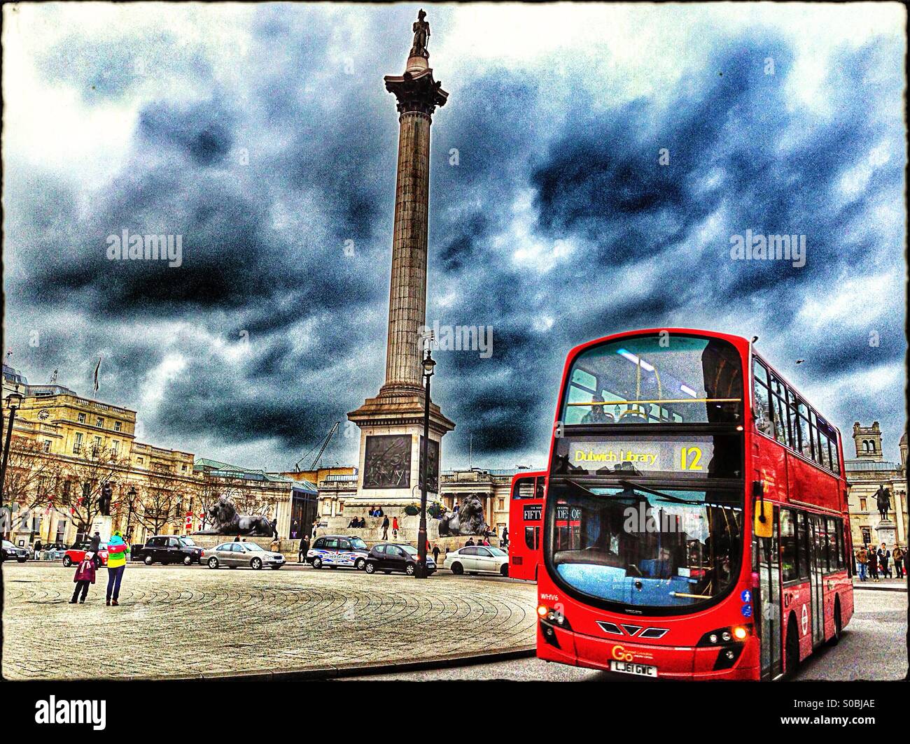 Trafalgar Square showing double decker bus, City of Westminster ...