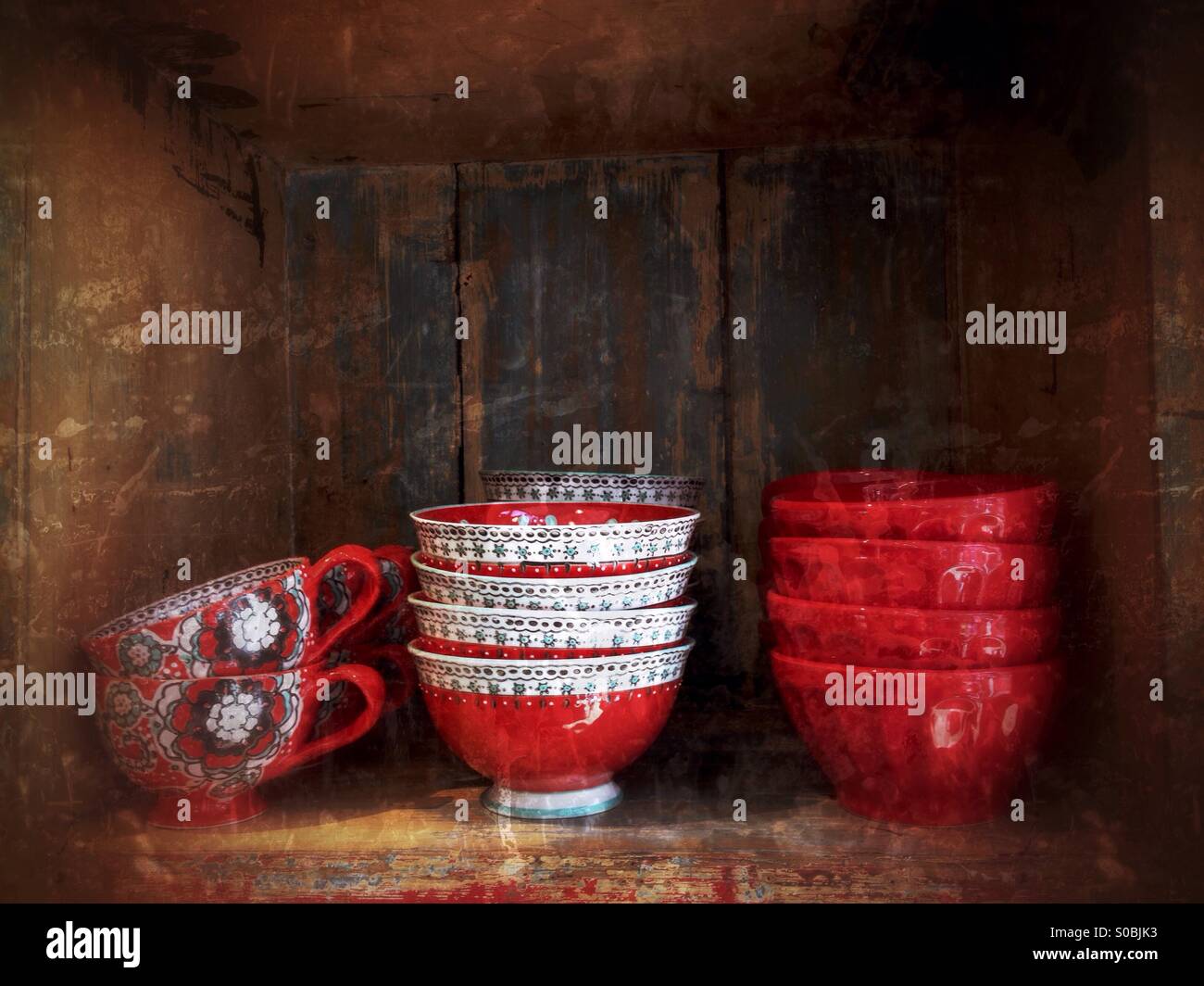 Vintage look tea cups and bowls Stock Photo - Alamy