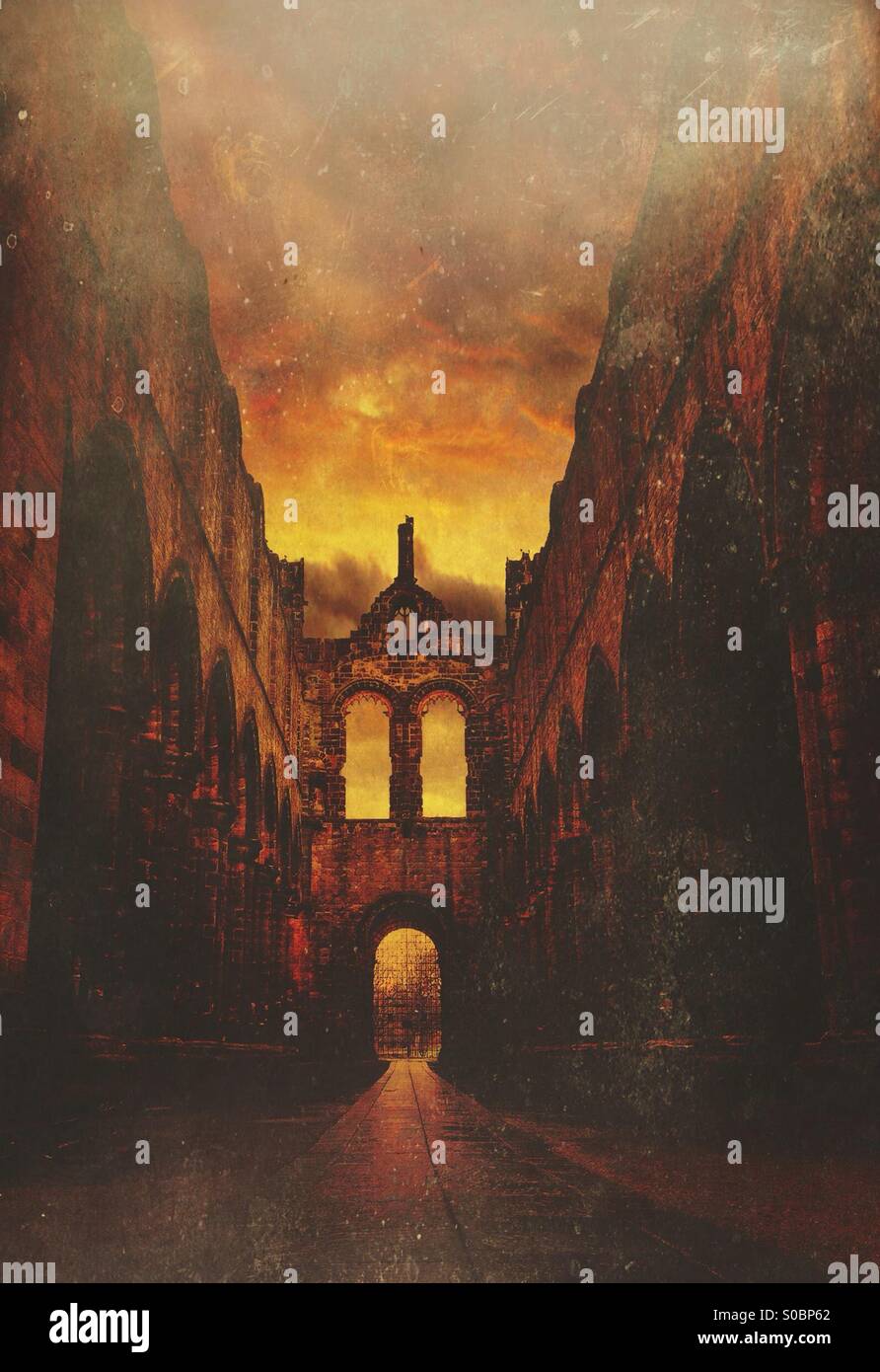 Kirkstall abbey with dramatic overlays Stock Photo - Alamy