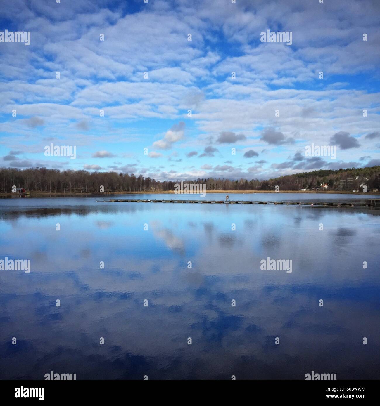 Spring sunshine and clouds reflected on a still slightly Frozen sea ...